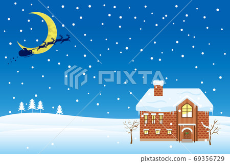 Silhouette of crescent moon and Santa Claus... - Stock Illustration ...