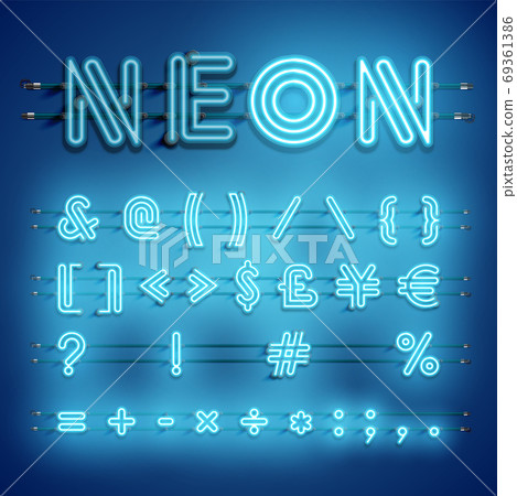 Realistic dashed neon font with shadows, glow and - Stock Illustration ...