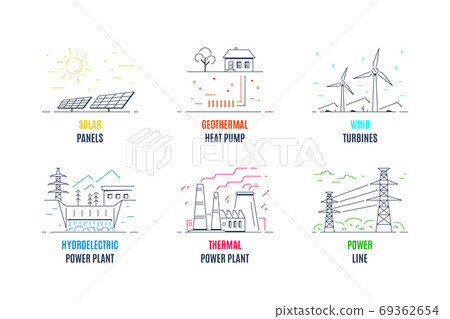 Set of energy types logo templates, flat style... - Stock Illustration ...