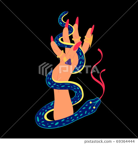 A witch hand with a snake. Snake in hand - Stock Illustration [69364444 ...