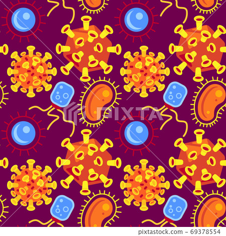 Viral seamless pattern on violet backdrop for... - Stock Illustration ...