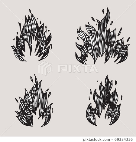 Set of hand drawn fire and fireball .Doodle... - Stock Illustration ...