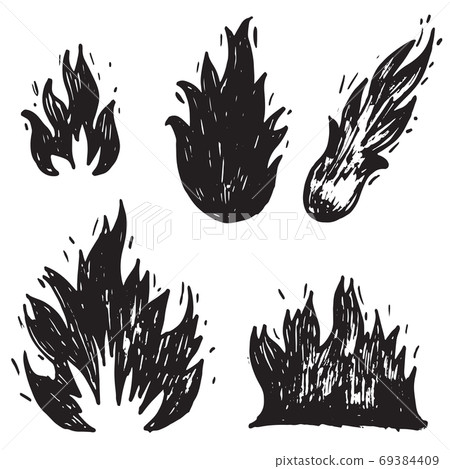 Set of hand drawn fire and fireball .Doodle... - Stock Illustration ...