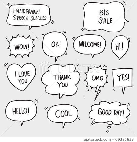 set of hand drawn comic bubble speech with text - Stock Illustration ...