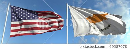 Waving flags of the USA and Cyprus on... - Stock Illustration [69387078 ...