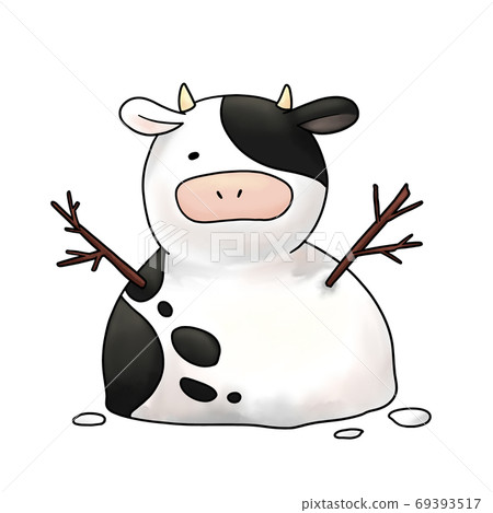 Loose snowman cow New Year's card - Stock Illustration [69393517] - PIXTA