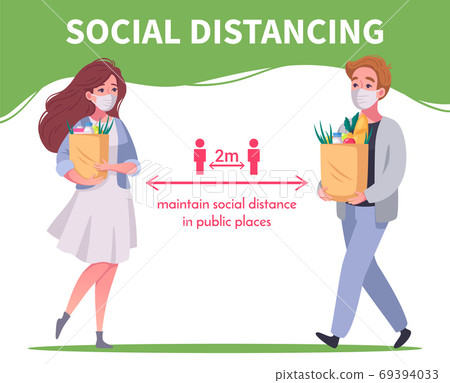 Cartoon Social Distancing Poster - Stock Illustration [69394033] - PIXTA