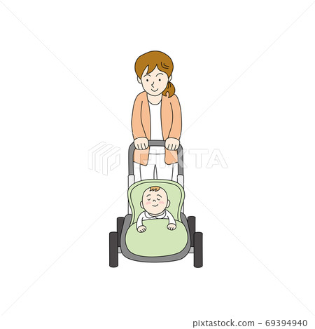 Mom taking a walk with her baby in a stroller - Stock Illustration ...