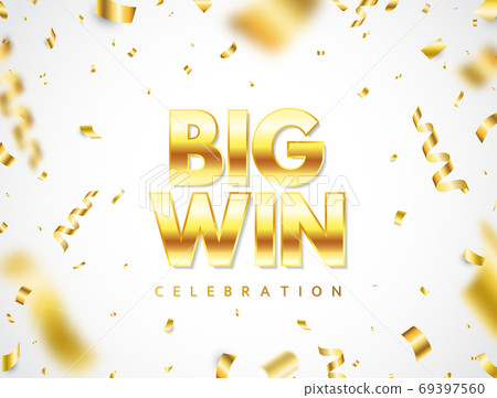 Big win golden text with falling confetti.... - Stock Illustration ...