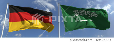 Waving flags of Germany and Saudi Arabia on... - Stock Illustration ...