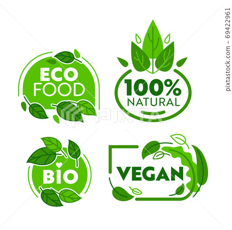 Green Eco Vegetarian Organic Food Sticker Set - Stock Illustration ...