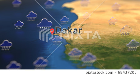 Dakar city and rainy weather icon on the map,... - Stock Illustration ...