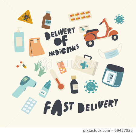 Set of Icons Medicines Delivery Service Theme.... - Stock Illustration ...