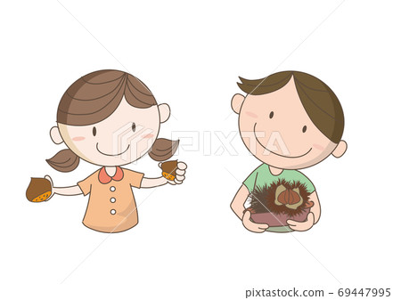 Picking up chestnuts for children - Stock Illustration [69447995] - PIXTA