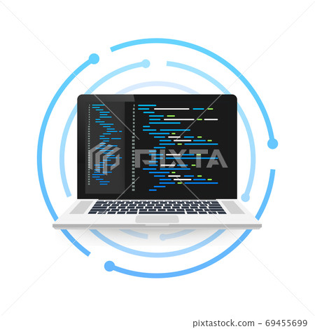 Vector laptop coding concept. Web developer,... - Stock Illustration ...