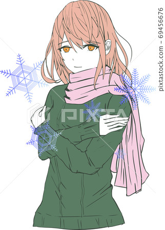 Illustration of a cute woman who gets very cold - Stock Illustration ...