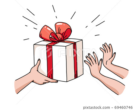 Human hands giving gift box to another pair.... - Stock Illustration ...
