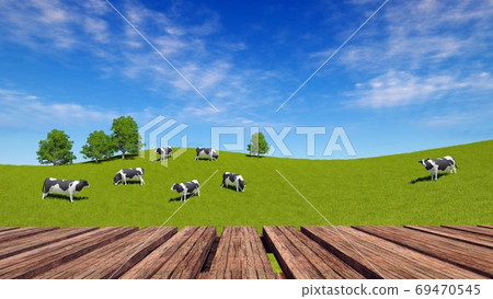 Wood table perspective and rural scenery with cows - Stock Illustration ...