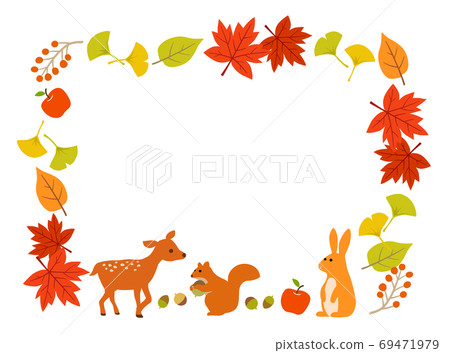 Autumn leaves and animal frame - Stock Illustration [69471979] - PIXTA