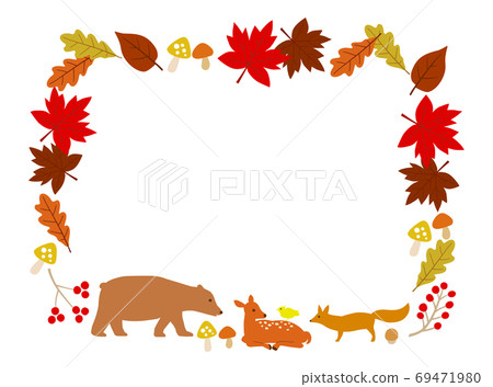 Autumn leaves and animal frame - Stock Illustration [69471980] - PIXTA