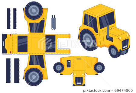 Tractor paper cut toy. Farm agricultural... - Stock Illustration ...