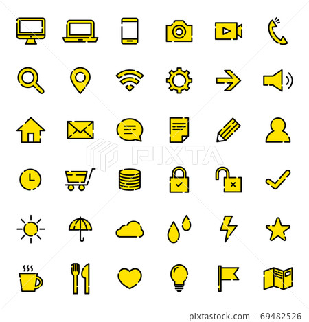 Cute line icon set yellow - Stock Illustration [69482526] - PIXTA