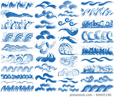 Wave spray set calligraphy handwritten brush... - Stock Illustration ...