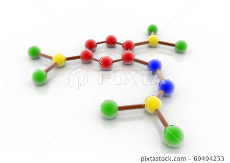 3d Model of a molecule from color spheres and rod - Stock Illustration ...