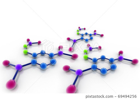 3d Model of a molecule from color spheres and rod - Stock Illustration ...