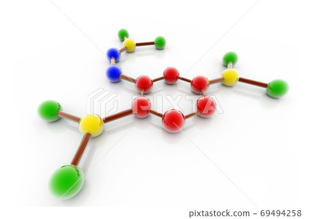 3d Model of a molecule from color spheres and rod - Stock Illustration ...