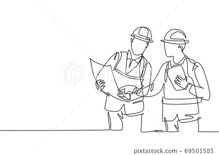 One single line drawing of young architect and... - Stock Illustration ...