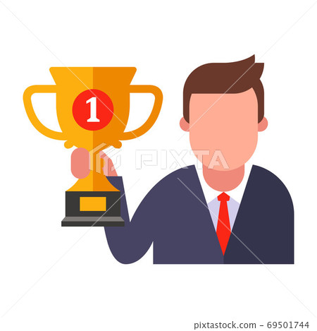 cup win manager. take first place at work. Flat...-插圖素材 [69501744 ...