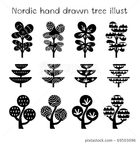 Scandinavian hand drawn tree illustration material - Stock Illustration ...