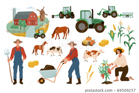 Farm illustrations vector set. Farmers working... - Stock Illustration ...