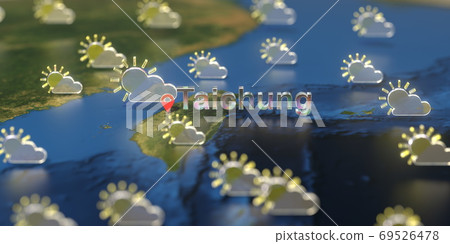 Taichung city and partly cloudy weather icon on... - Stock Illustration ...