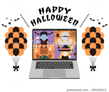 Remote party on the internet Halloween laptop - Stock Illustration ...