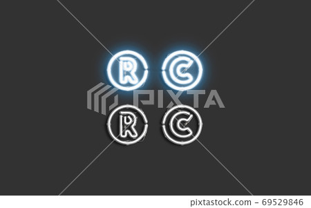 Neon copyright and registrated symbol, creative... - Stock Illustration ...