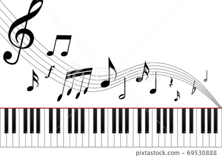 Image of white piano keyboard and musical notes... - Stock Illustration ...