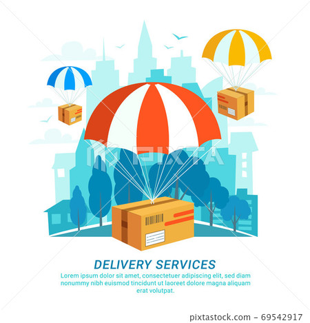 Delivery service concept. Flat design, packages...-插圖素材 [69542917 ...