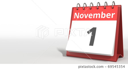 November 1 date on the flip calendar page, 3d... - Stock Illustration ...