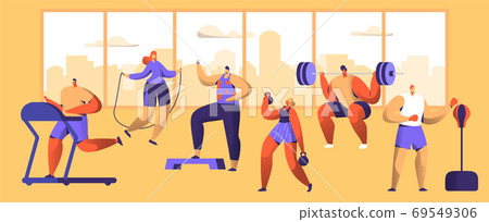 Gym Workout Character Set. Sport Cardio Fitness - Stock Illustration ...