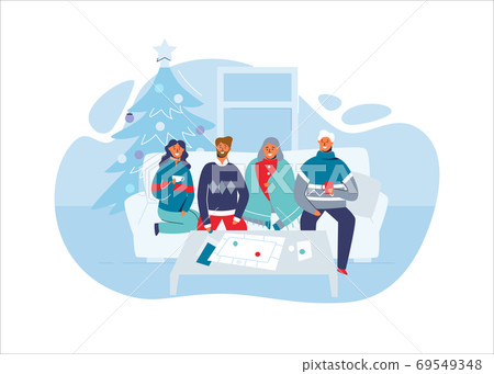 Friends Celebrating Christmas Together at Home - Stock Illustration ...