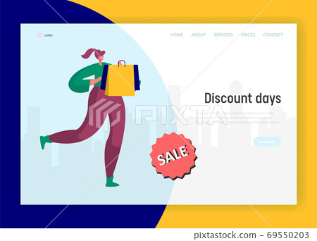 Woman Running for Discount Shopping Landing Page - Stock Illustration ...
