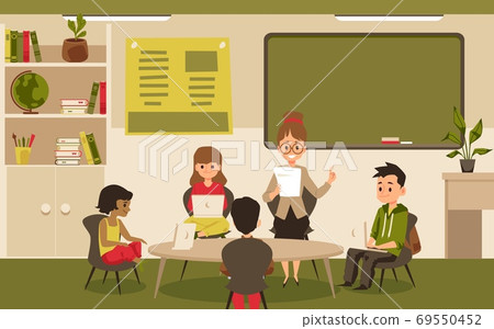 Children computer lesson with kids using... - Stock Illustration ...