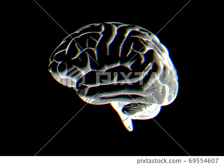 White drawing brain glowing on black BG - Stock Illustration [69554607 ...