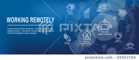 Remote work icon set with web header banner - Stock Illustration ...