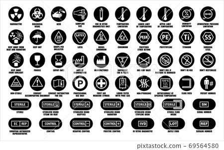Full set of medical device packaging symbols... - Stock Illustration ...