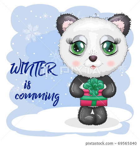 Cute cartoon panda bear with big eyes with a... - Stock Illustration ...