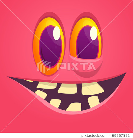 Happy cartoon monster face smiling. Vector... - Stock Illustration ...