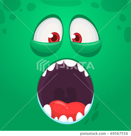 Surprised angry cartoon monster face. Vector...-插圖素材 [69567558] - PIXTA圖庫